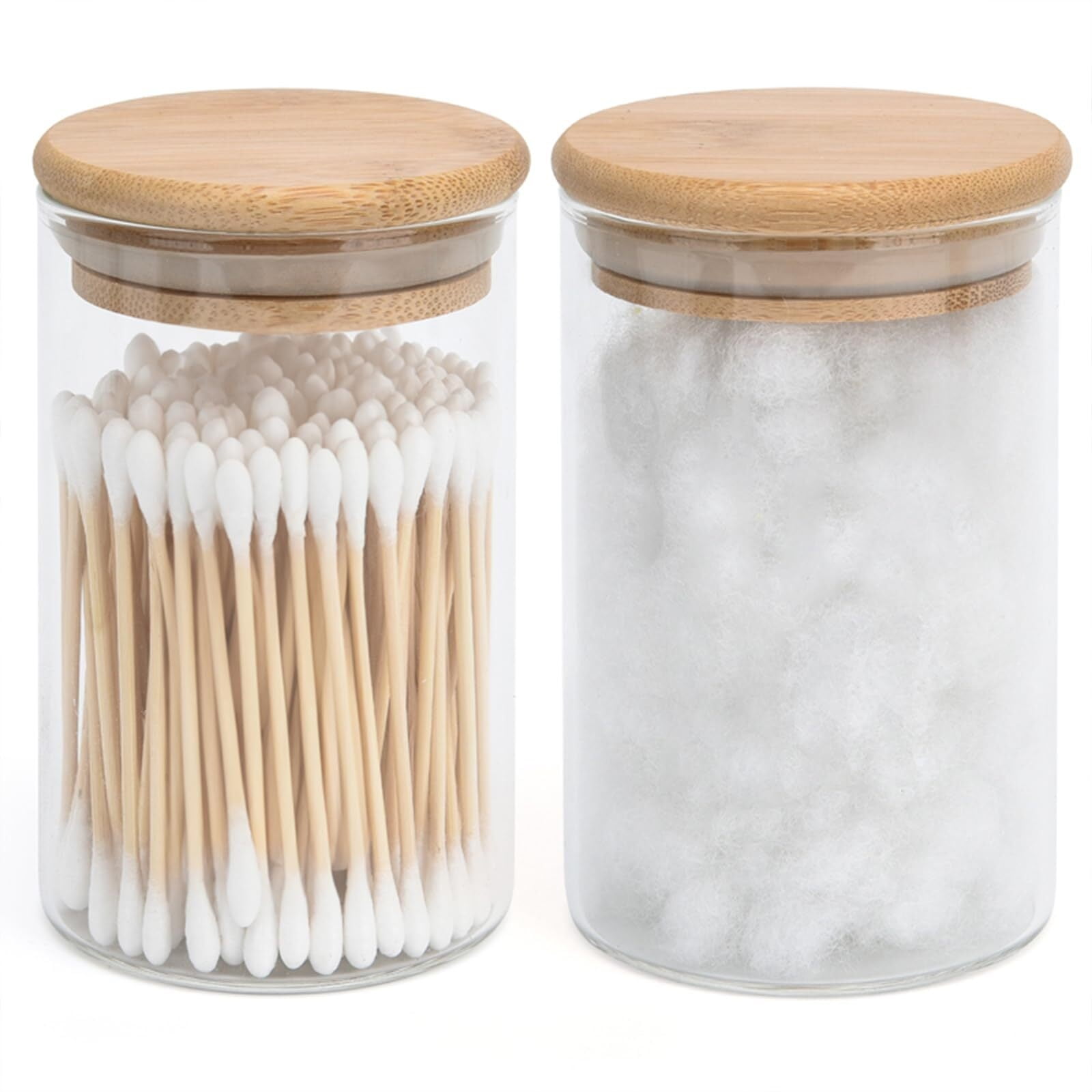 2 Pack Glass Qtip Holder Dispenser Set - Apothecary Jars with Lids for ...