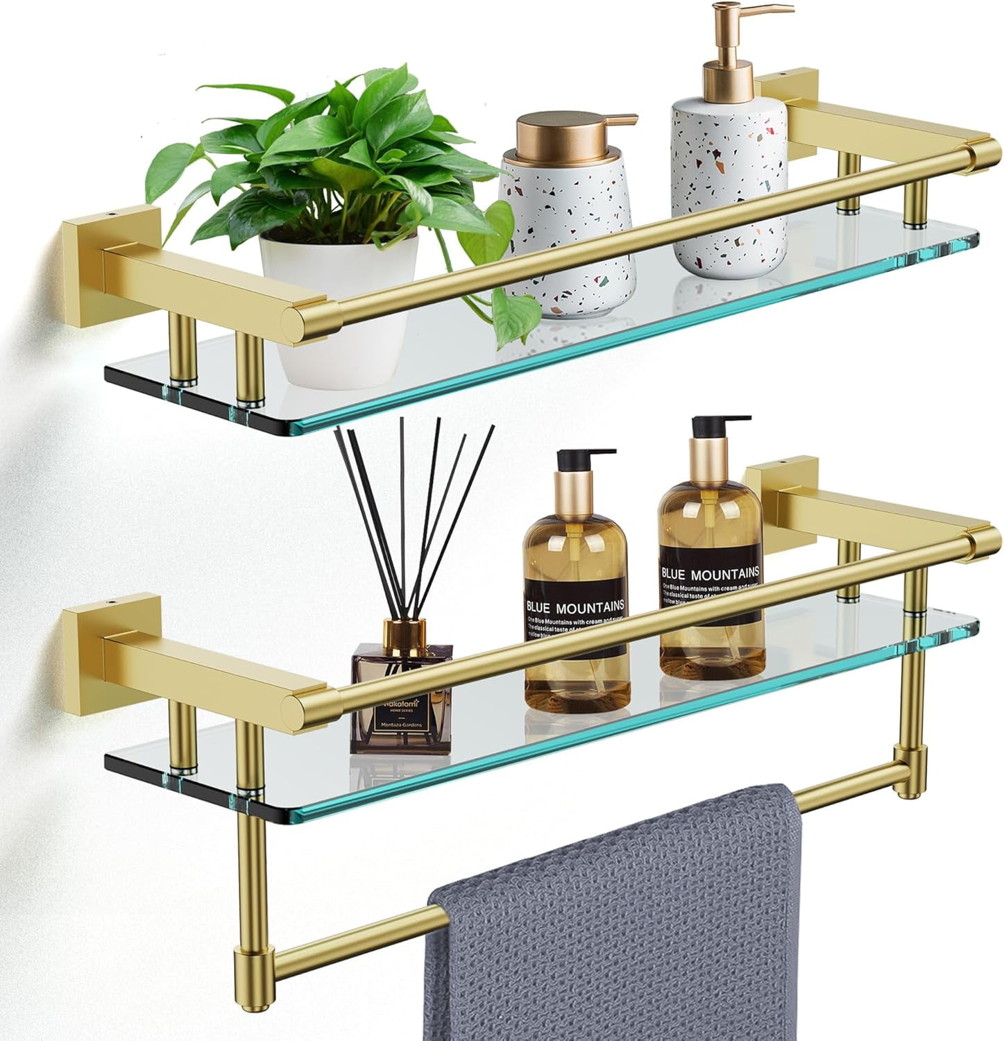 2-Pack Glass Shelf 20-Inch Bathroom Shelves for Bathrooms - Rectangular ...