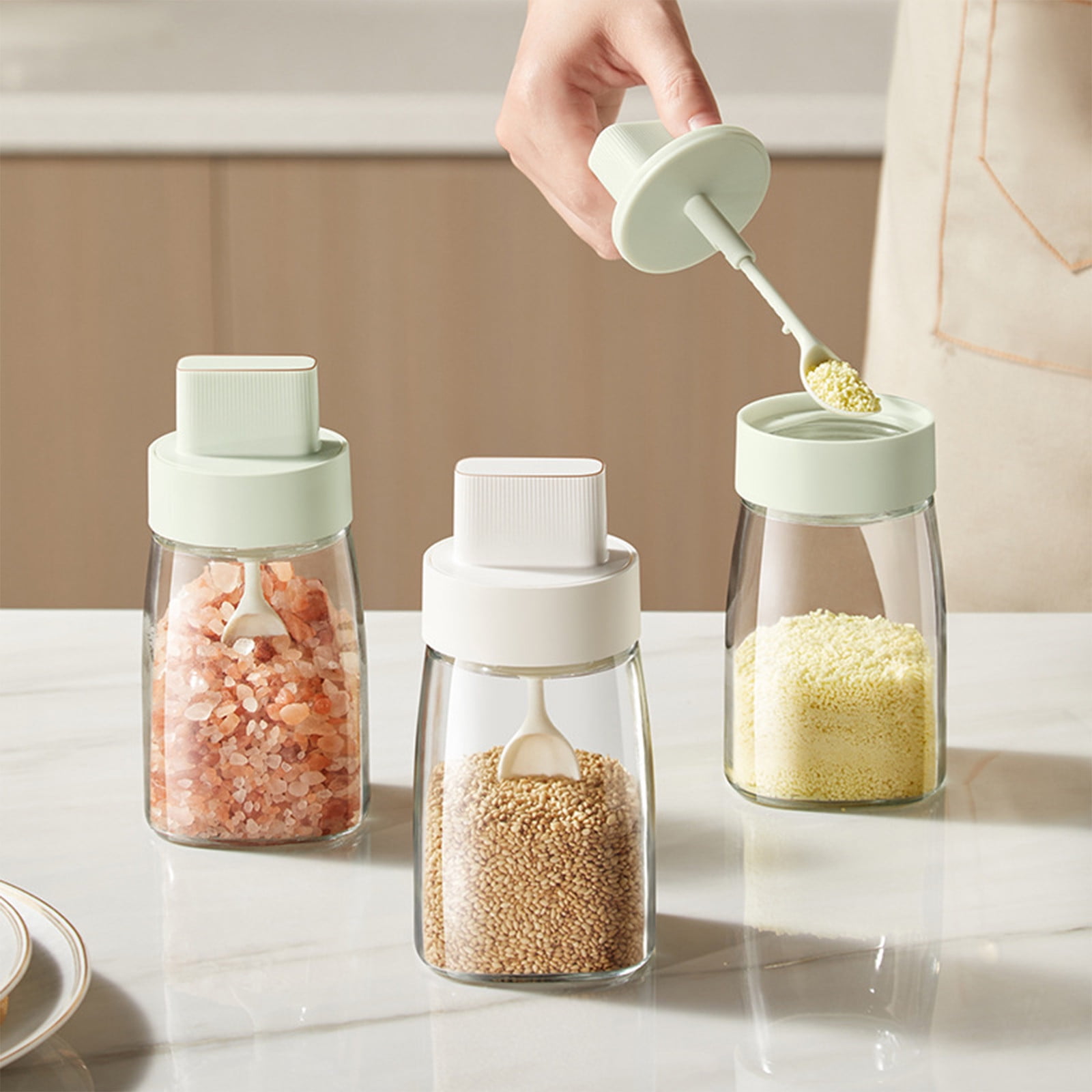 2-Pack Glass Spice Jars with Spoon 14cm Airtight Kitchen Storage ...