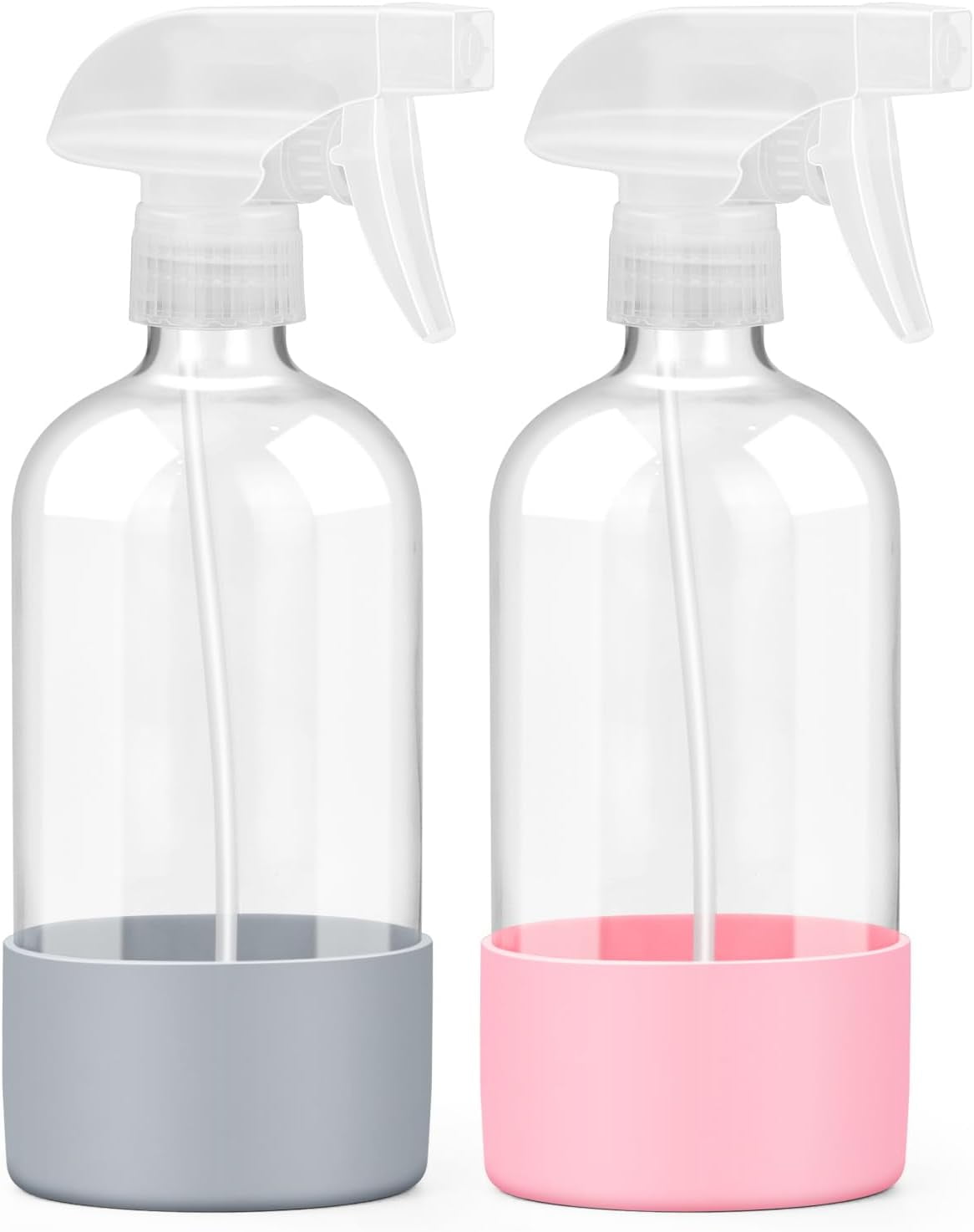 2 Pack Glass Spray Bottles with Silicone Sleeve, 16 oz Empty Refillable ...