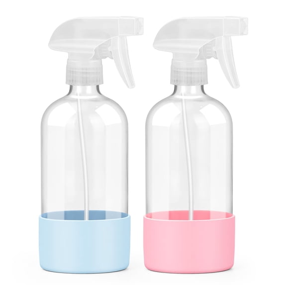 2 Pack Glass Spray Bottles with Silicone Sleeve, 16 oz Empty Refillable ...