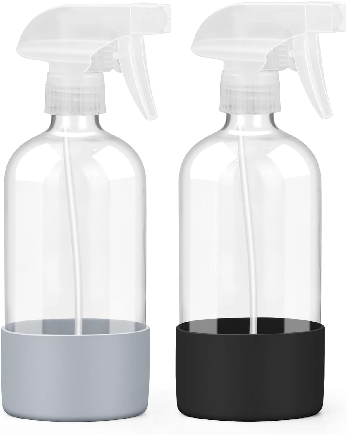 2 Pack Glass Spray Bottles with Silicone Sleeve, 16 oz Empty Refillable ...