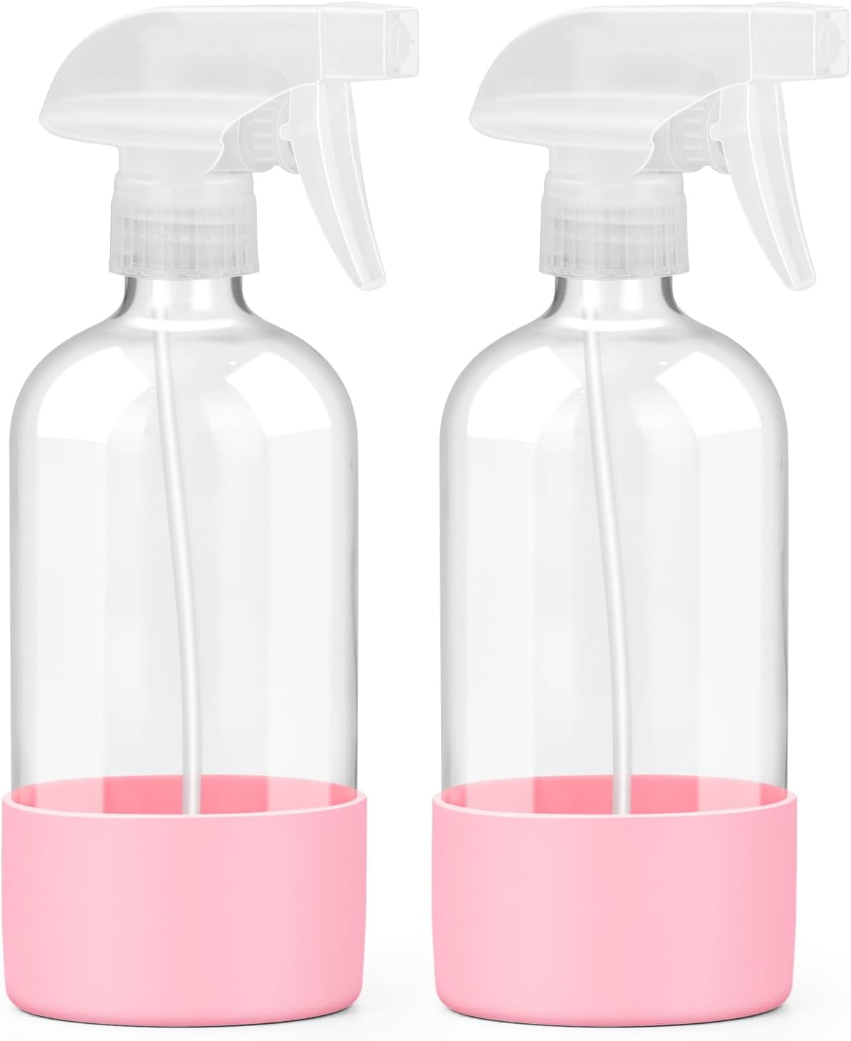 2 Pack Glass Spray Bottles with Silicone Sleeve, 16 oz Empty Refillable ...