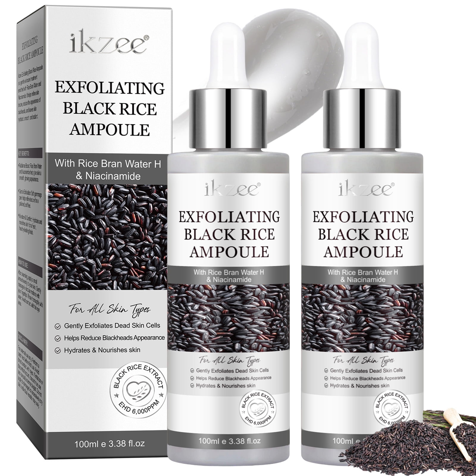 2 Pack Glow Black Rice Peeling Ampoule, Gently Exfoliates Dead Skin ...