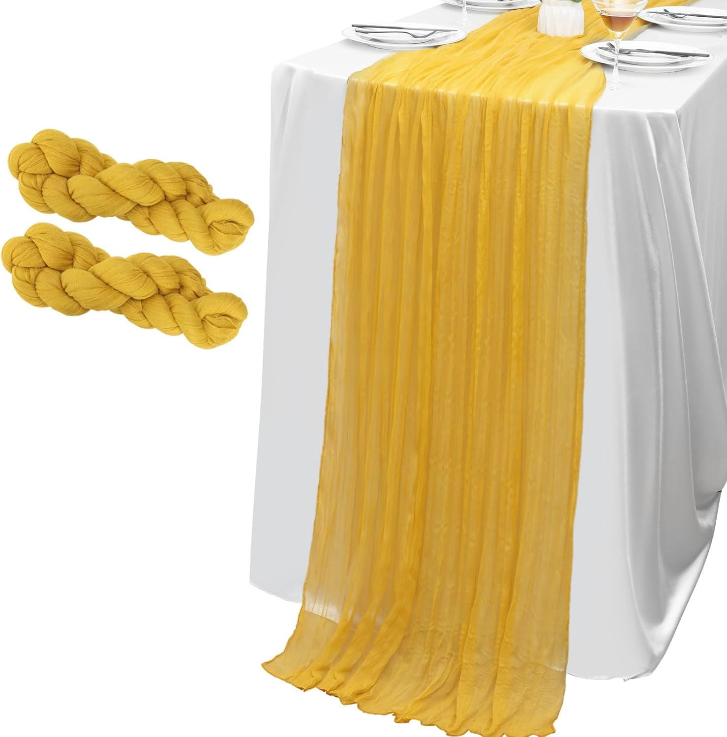 2 Pack Gold Cheesecloth Table Runner 10FT Boho Gauze Fabric Table ...