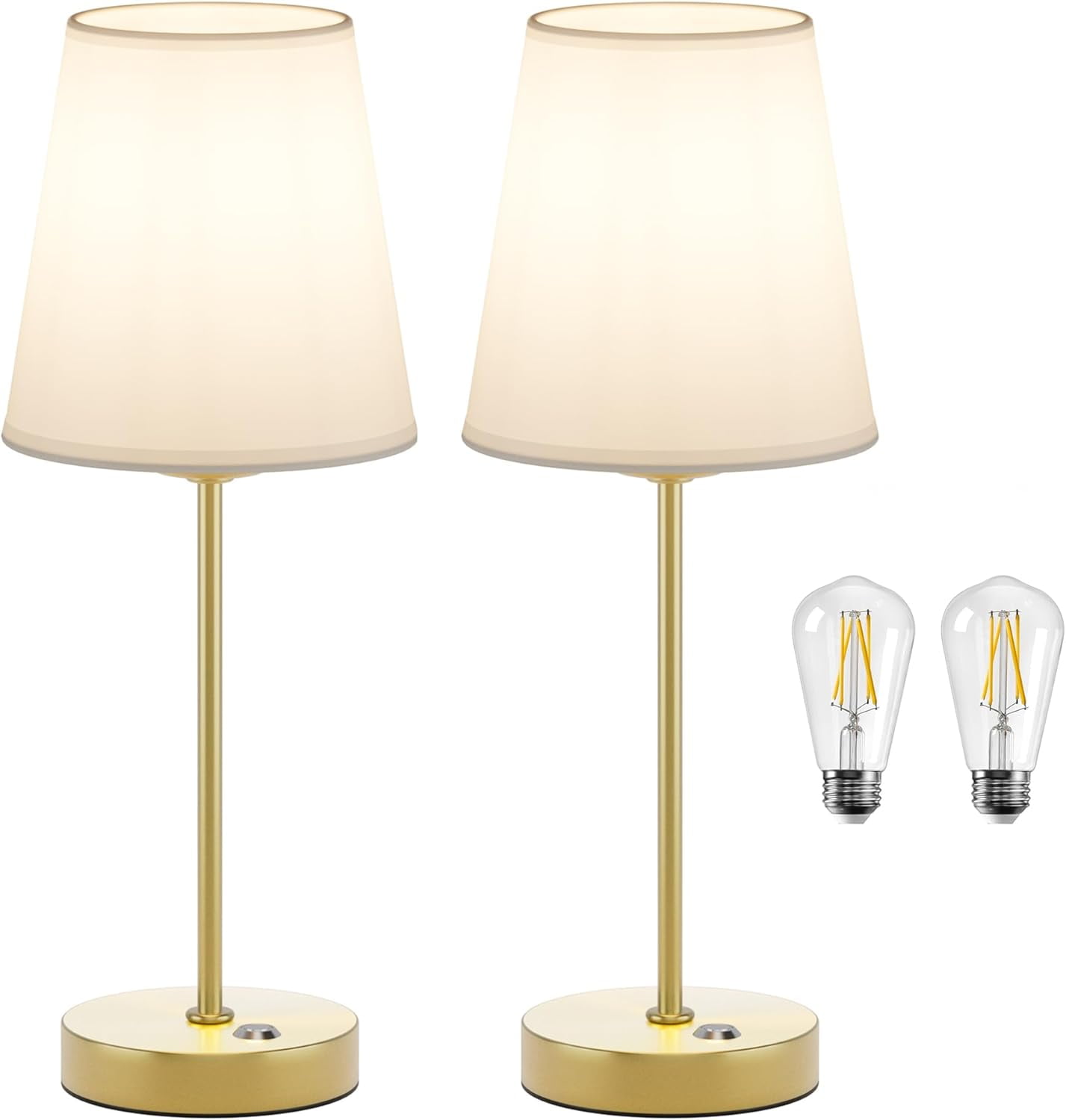 2 Pack Gold Cordless Fabric Table Lamps with 6W Bulb and Dimmer ...