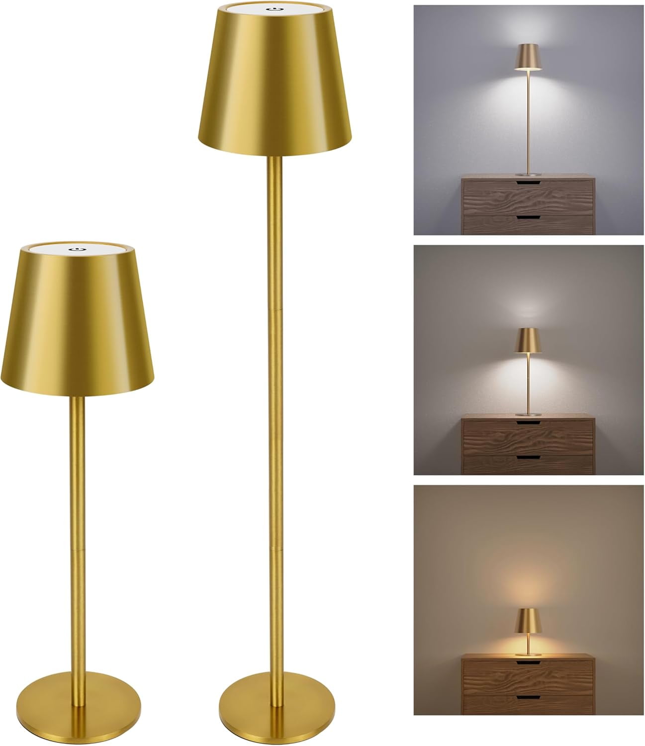 2 Pack Gold Cordless Table Lamp Rechargeable, 5400mAh Battery Metal ...