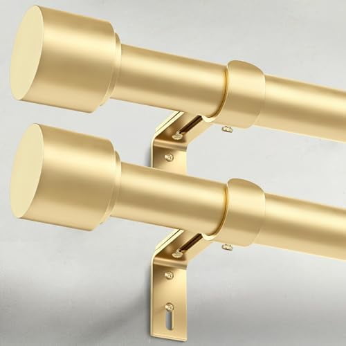 2 Pack Gold Curtain Rods for Windows 28 to 48 Inch, 1 Inch Adjustable ...