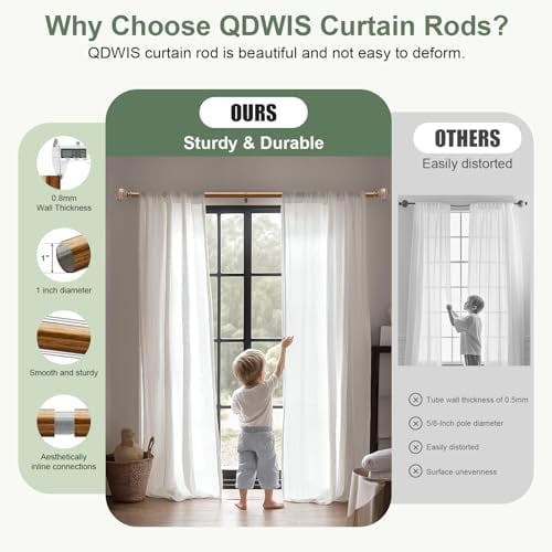 2 Pack Gold Curtain Rods for Windows 48 to 84 Inch,1'' Diameter Drapery ...