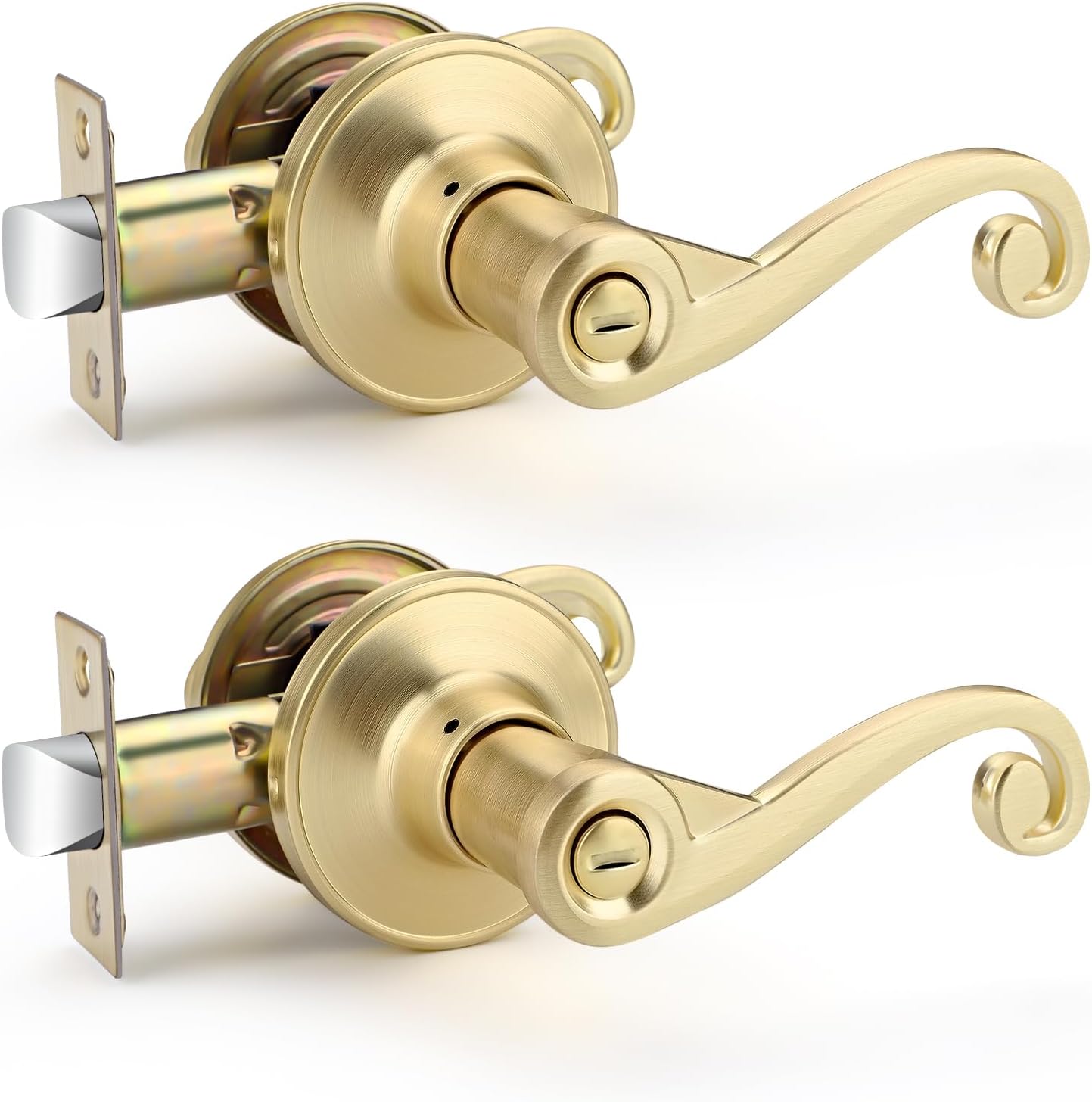 2 Pack Gold Door Handles, Satin Brass Door Handle Privacy Door Lever ...