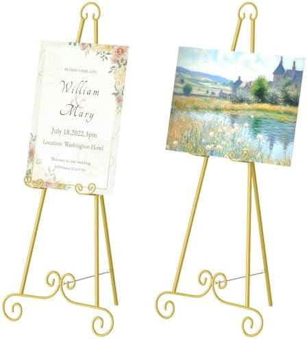 2 Pack Gold Easel Stand for Sign,Adjustable Easel Dispaly Stand, Metal ...