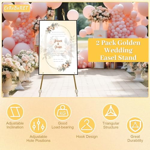 2 Pack Gold Easel Stand for Wedding Sign, 35.43 * 18.9in Portable Floor ...