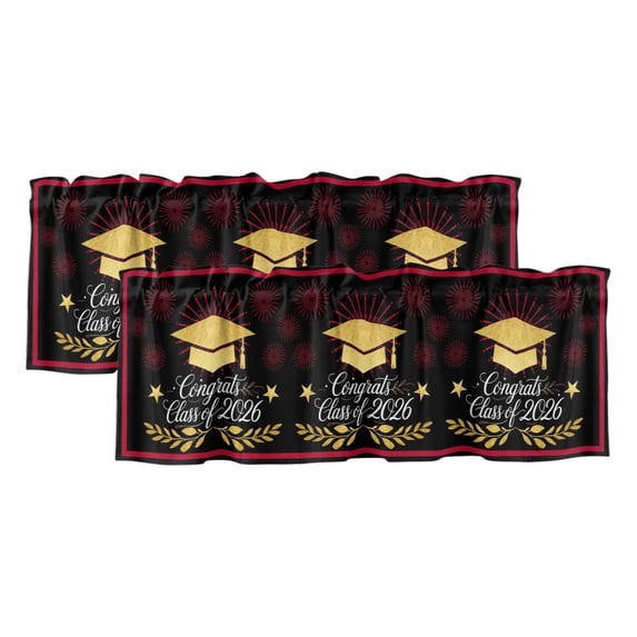 2 Pack Gold Graduation Cap Valance for Window Class of 2026 Black ...