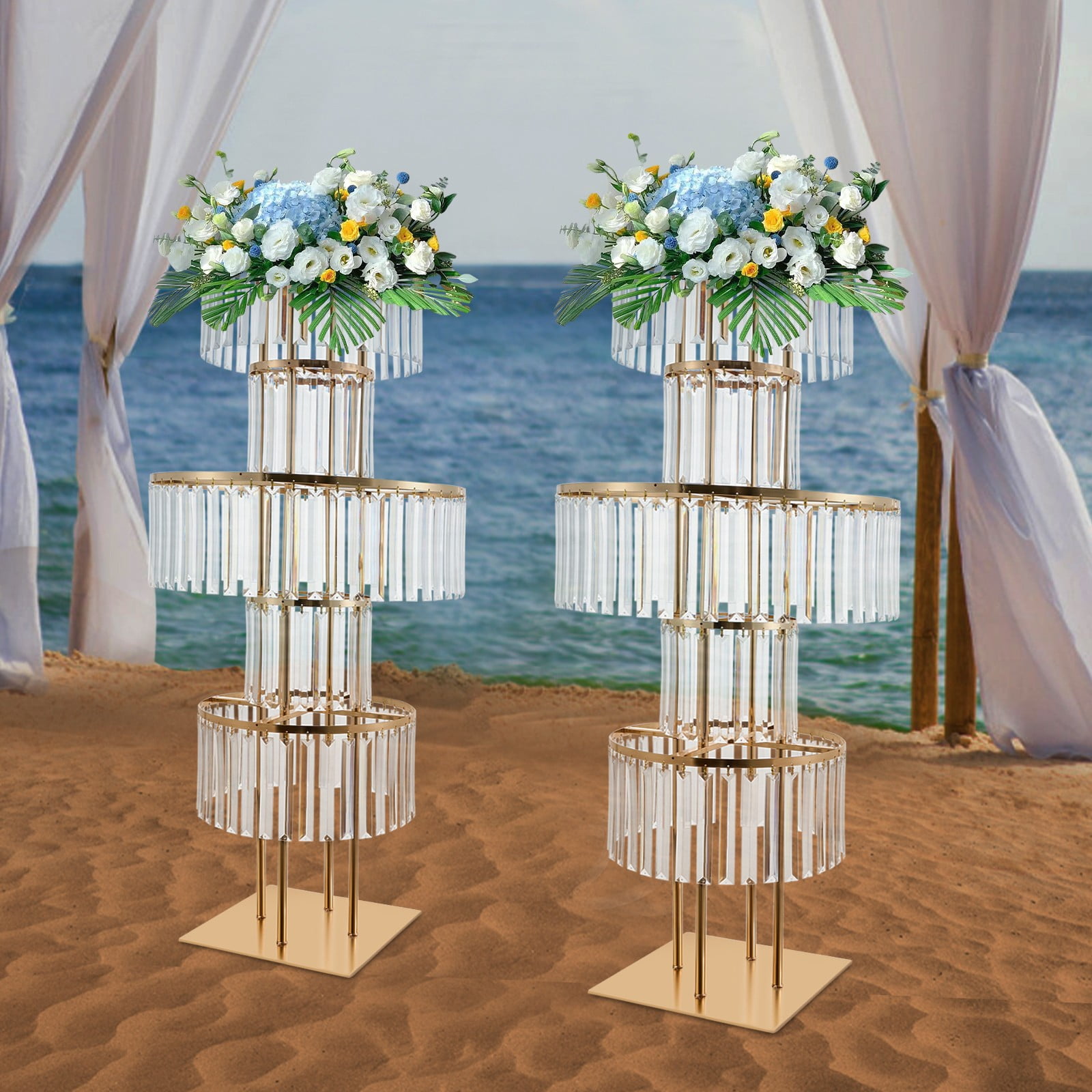 2-Pack Gold Modern Flower Stand, 3-Tier Iron & Acrylic Plant Display ...