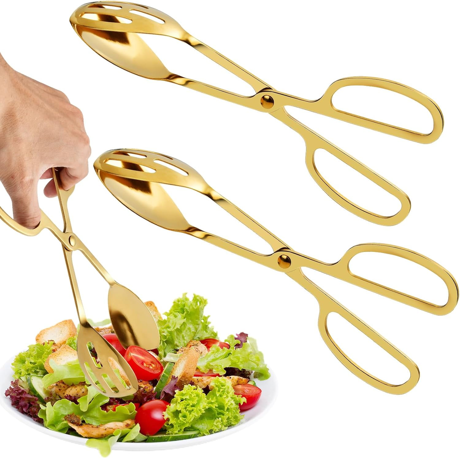 2 Pack Gold Salad Tongs,10 Inch Stainless Steel Kitchen Tongs for ...