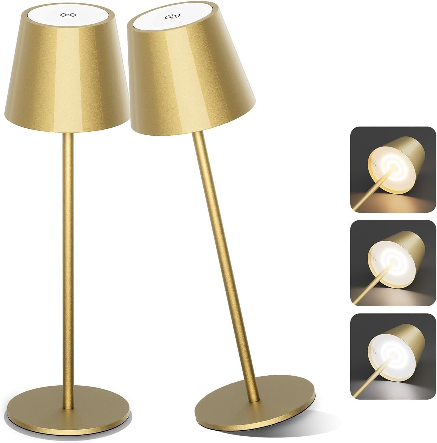 2 Pack Gold Table Lamp LED Modern Rechargeable Portable Table Light ...