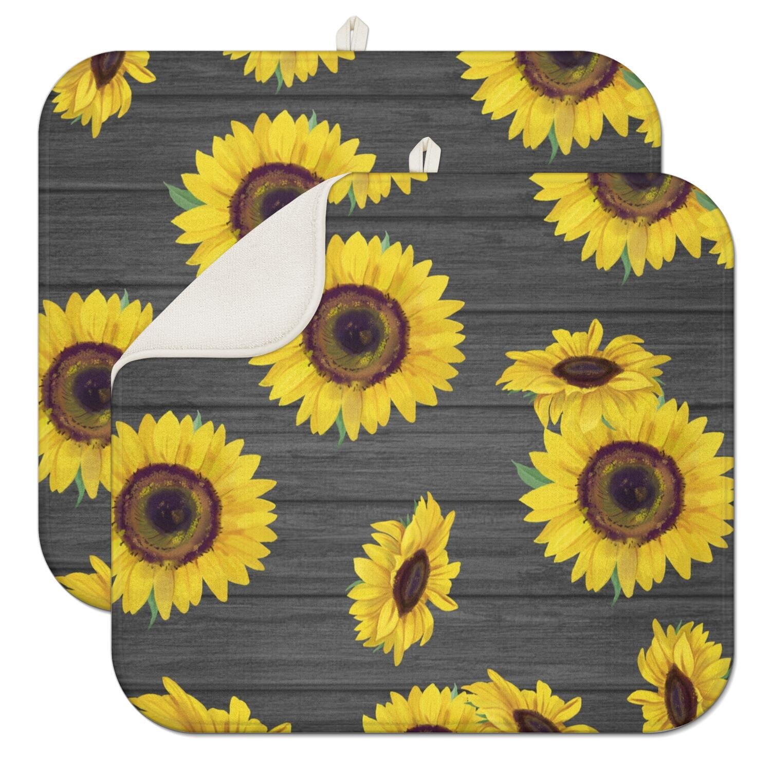 2 Pack Golden Floral Kitchen Pads - Super Absorbent Dish Drying Mat ...