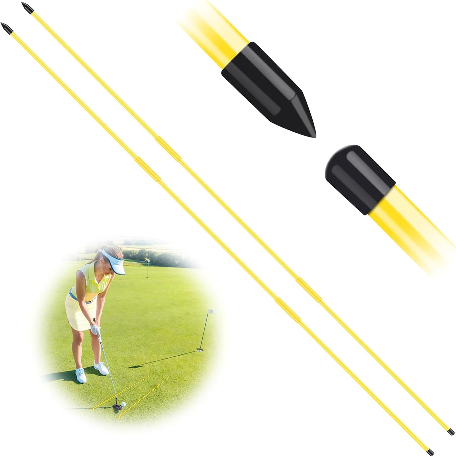 2 Pack Golf Alignment Stick Sticks Training Aid Rods Rod Cover Tool ...