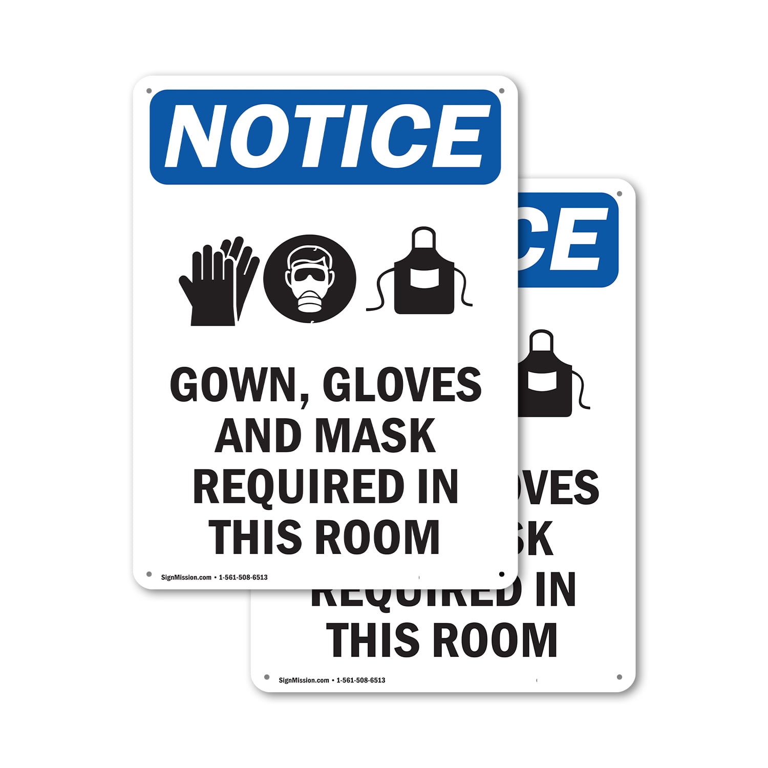 (2 Pack) Gown Gloves And Mask OSHA Notice Sign 18 Inch X 24 Inch Indoor ...