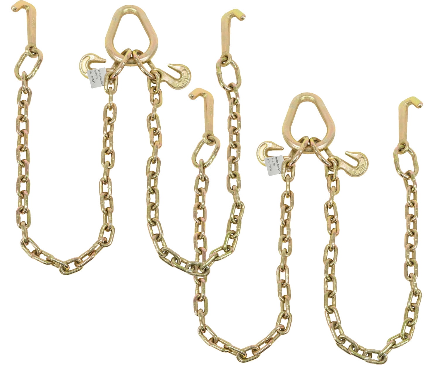 (2 Pack) Grade 70 5/16" V-Chain Bridle Tow w/ 4" Mini J Hooks & Grab ...