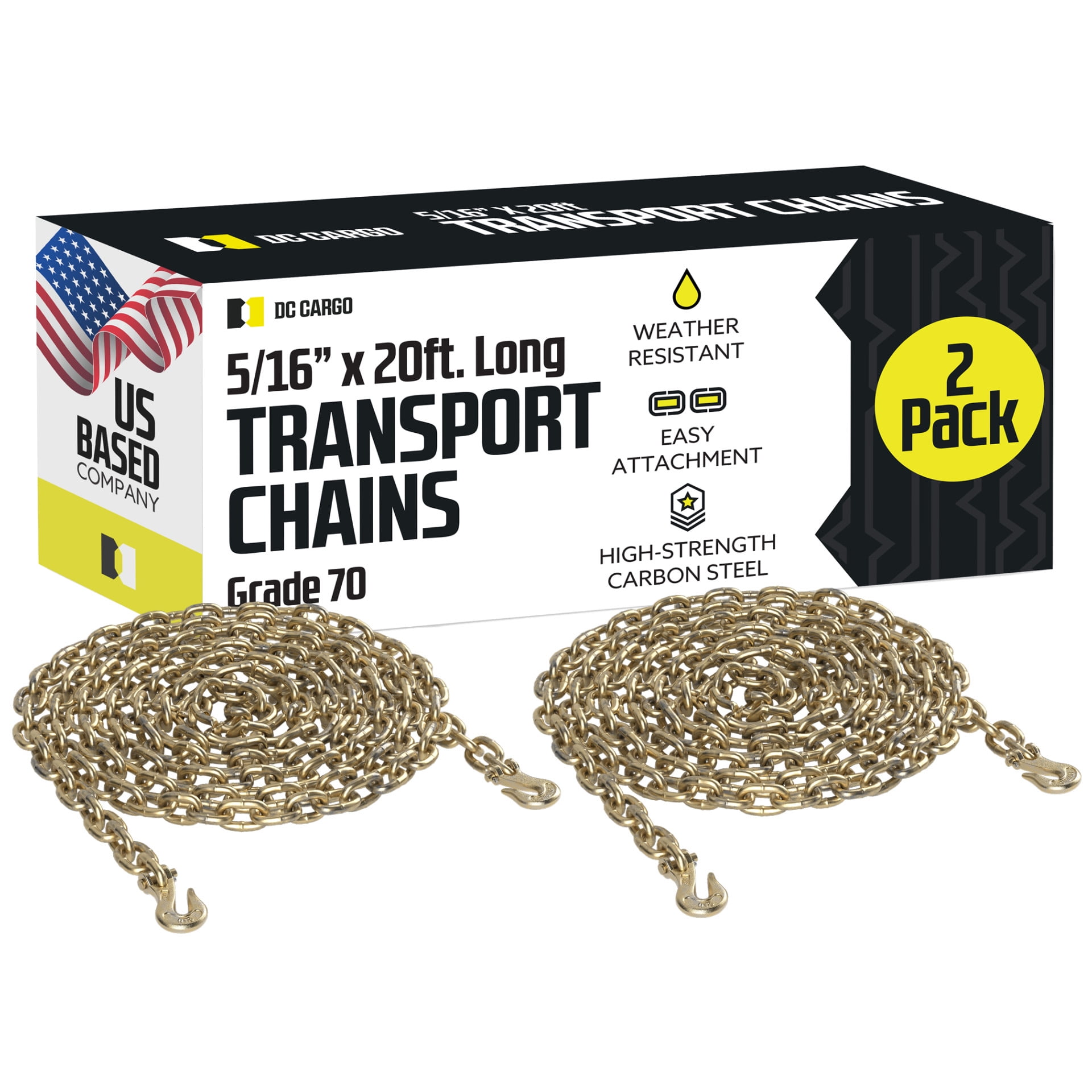 "2-Pack Grade 70 G70 Transport Chain for Cargo Tie-Down, 5/16"" X 20 ...