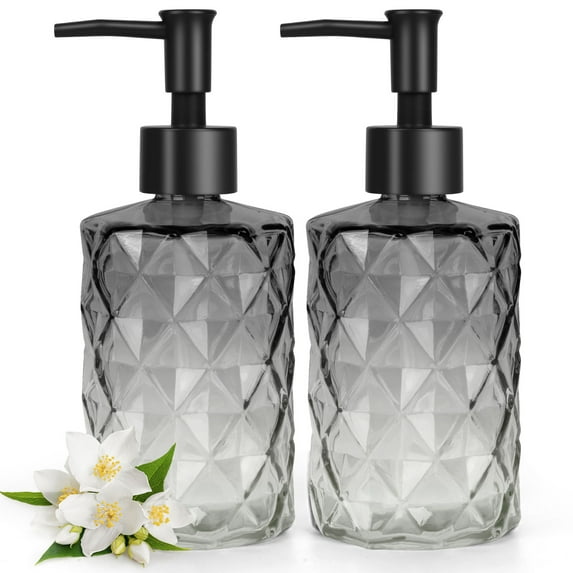 2-Pack Gradient Black Glass Soap Dispenser Set, 12oz/330ml Refillable ...