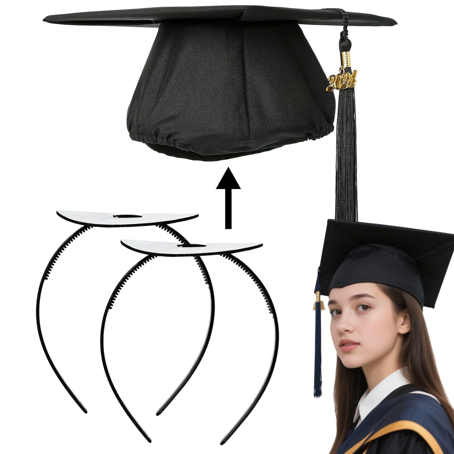 2-Pack Graduation Cap Headband, Firm Anti-Slip Hair Band with Adhesive ...