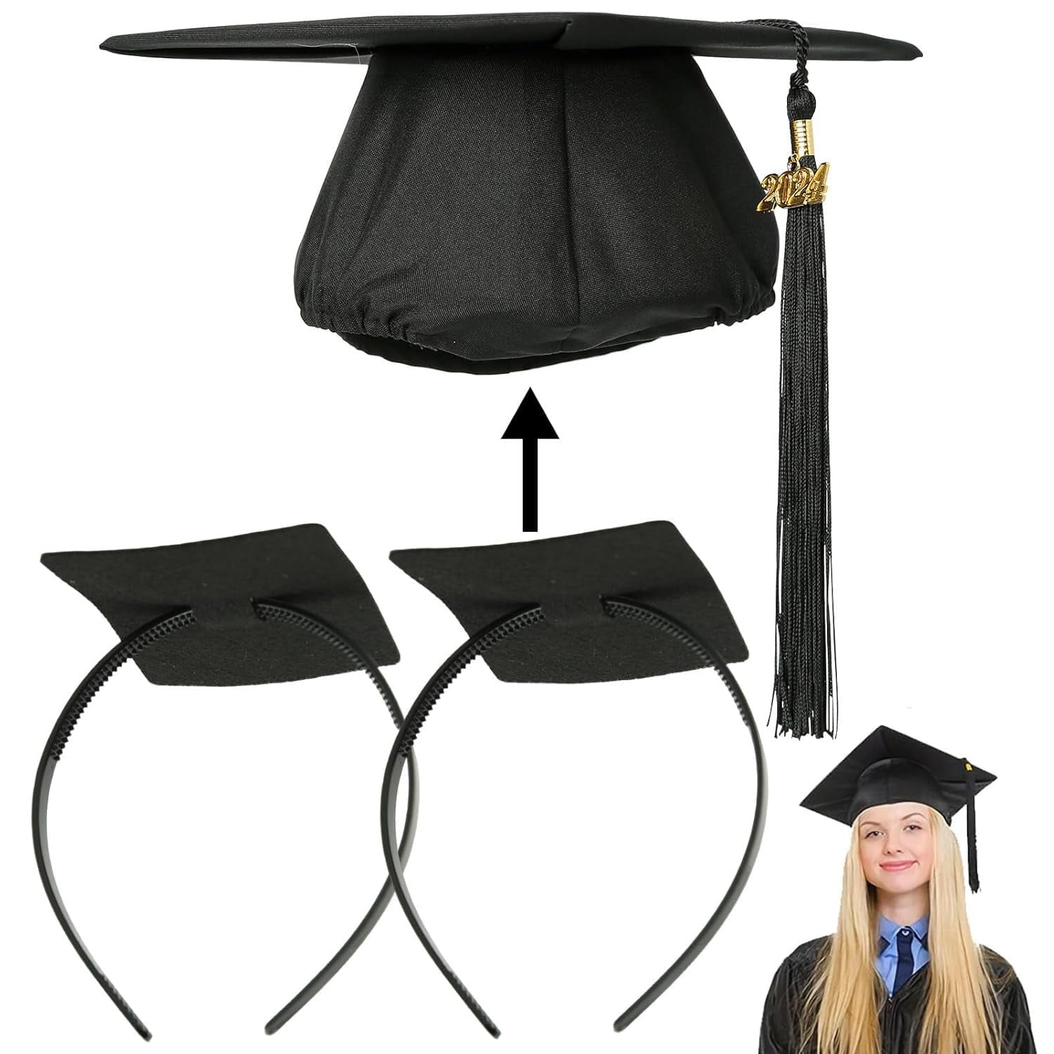 2-Pack Graduation Cap Headband, Firm Anti-Slip Hair Band with Adhesive ...