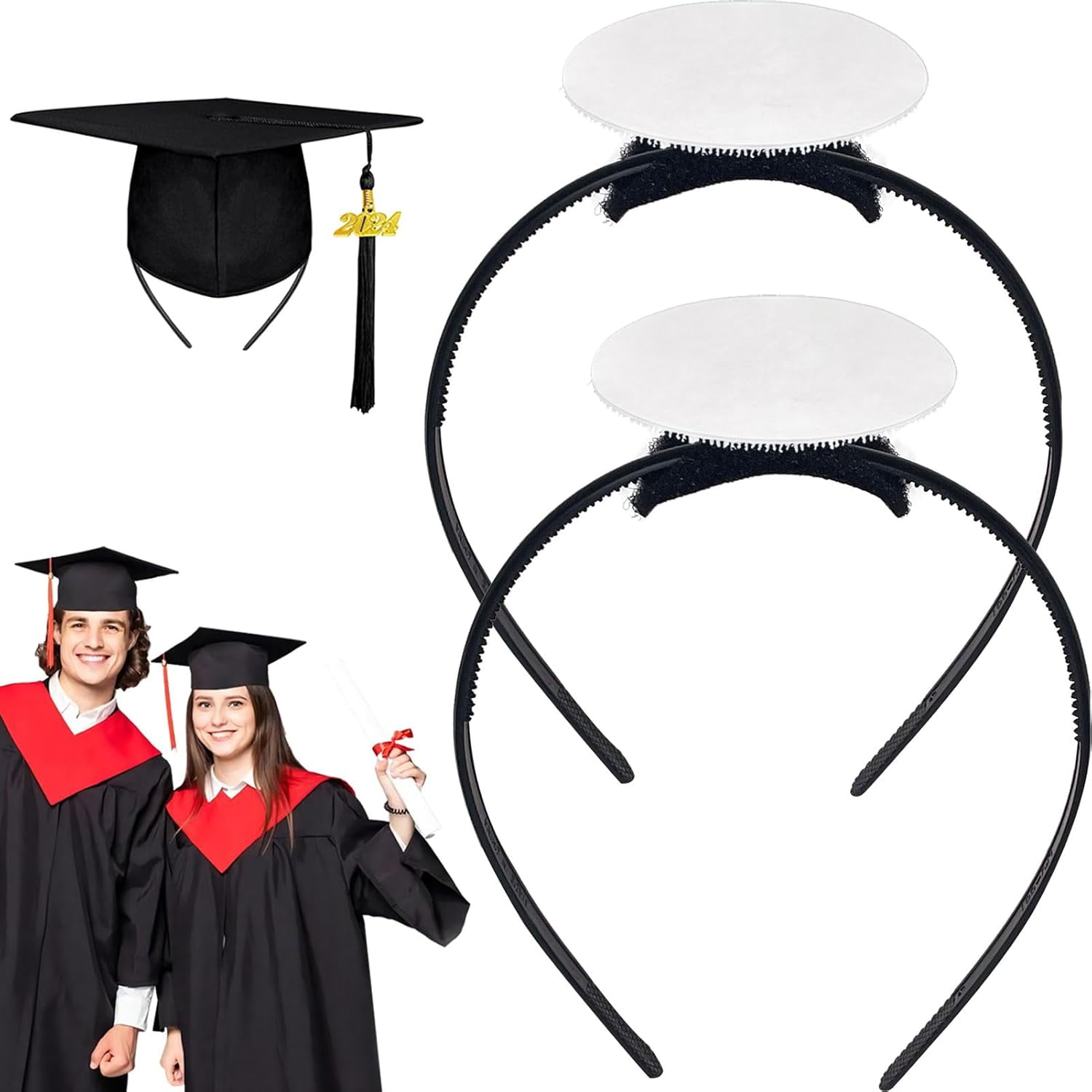 2 Pack Graduation Cap Headband - Grad Cap Head Band Insert with Hook ...