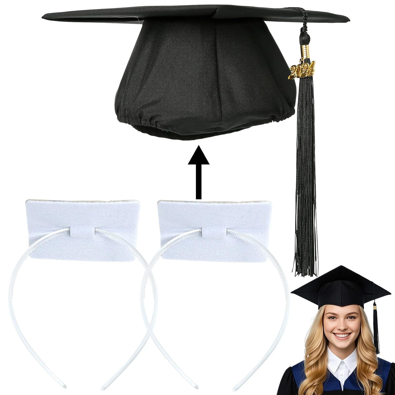 2 Pack Graduation Cap Headband, Grad Cap Insert with Hook & Loop or EVA ...