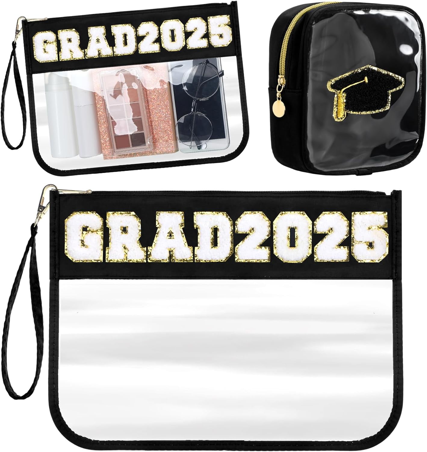 2 Pack Graduation Clear Makeup Bag Women Gifts Grad 2025 Chenille Patch ...