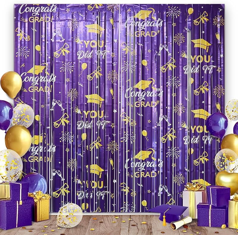 2 Pack Graduation Foil Fringe Curtain 3.3Ft x 6.6Ft Green Gold 2025 ...