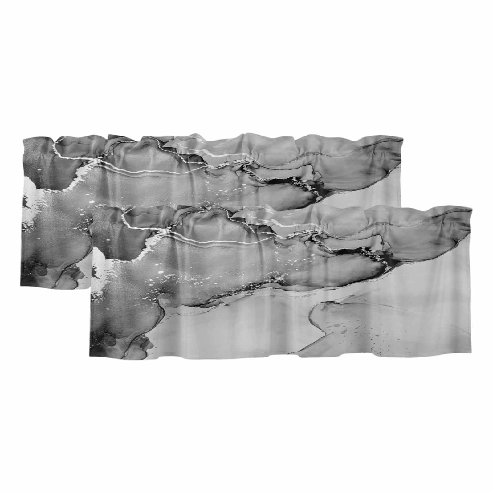 2 Pack Gray Abstract Valance for Window Silver Marble Ripples Clouds ...