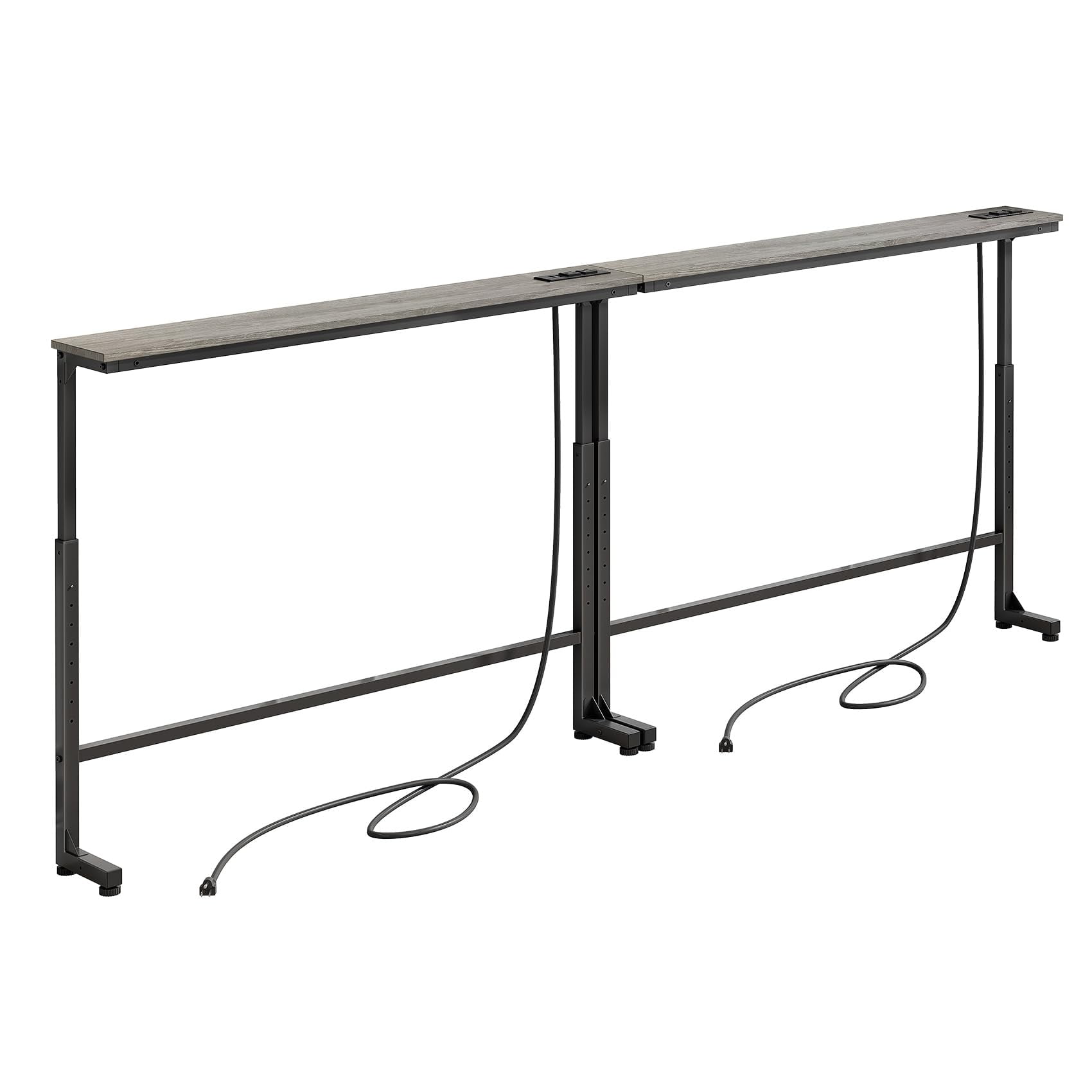 2-Pack Gray Long Sofa Table Behind Couch, Adjustable Height (25"-33 ...