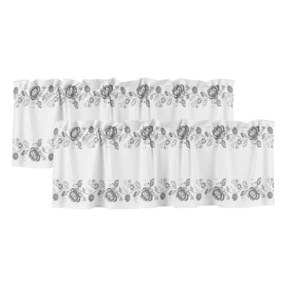 2 Pack Gray Roses Valance for Window Botanical Floral Leaf Vintage ...