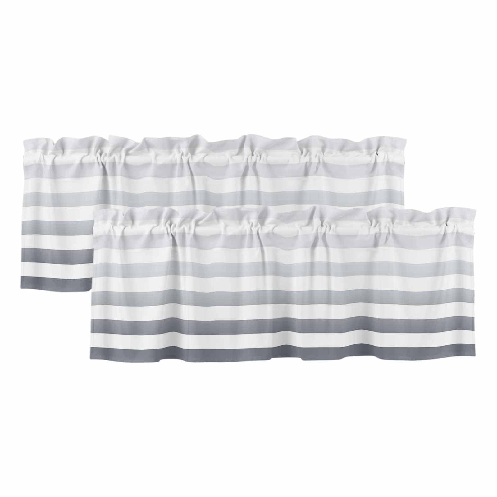 2 Pack Gray Stripe Valance for Window Gradient Kitchen Valance Rod ...