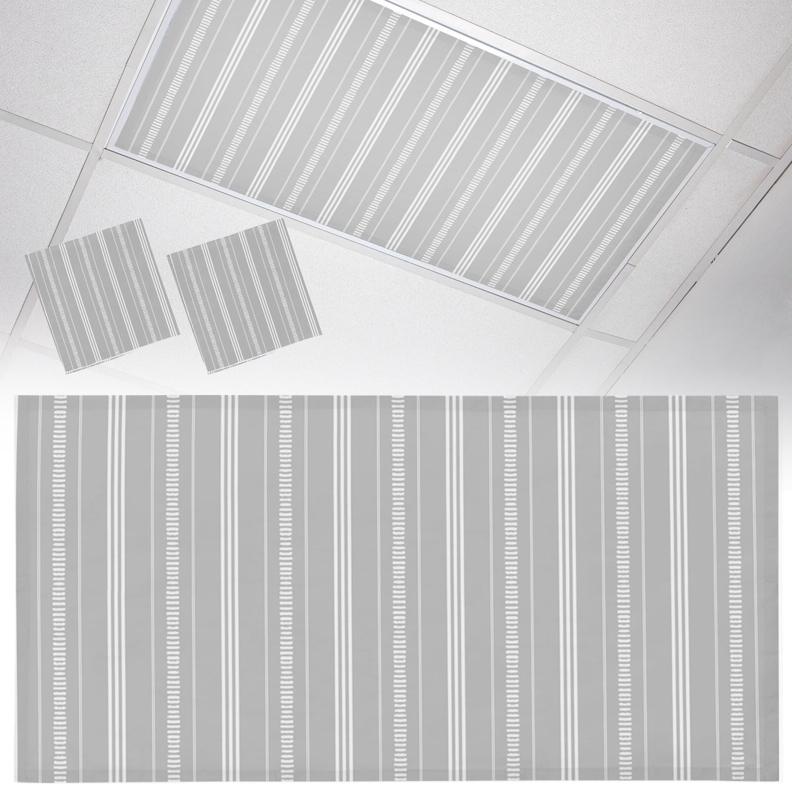 2 Pack Gray Stripes Fluorescent Light Covers for Ceiling Lights Classic ...