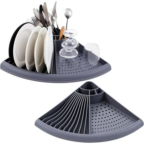 2-Pack Gray Triangular Corner Dish Drying Rack, Space Saving Sink ...