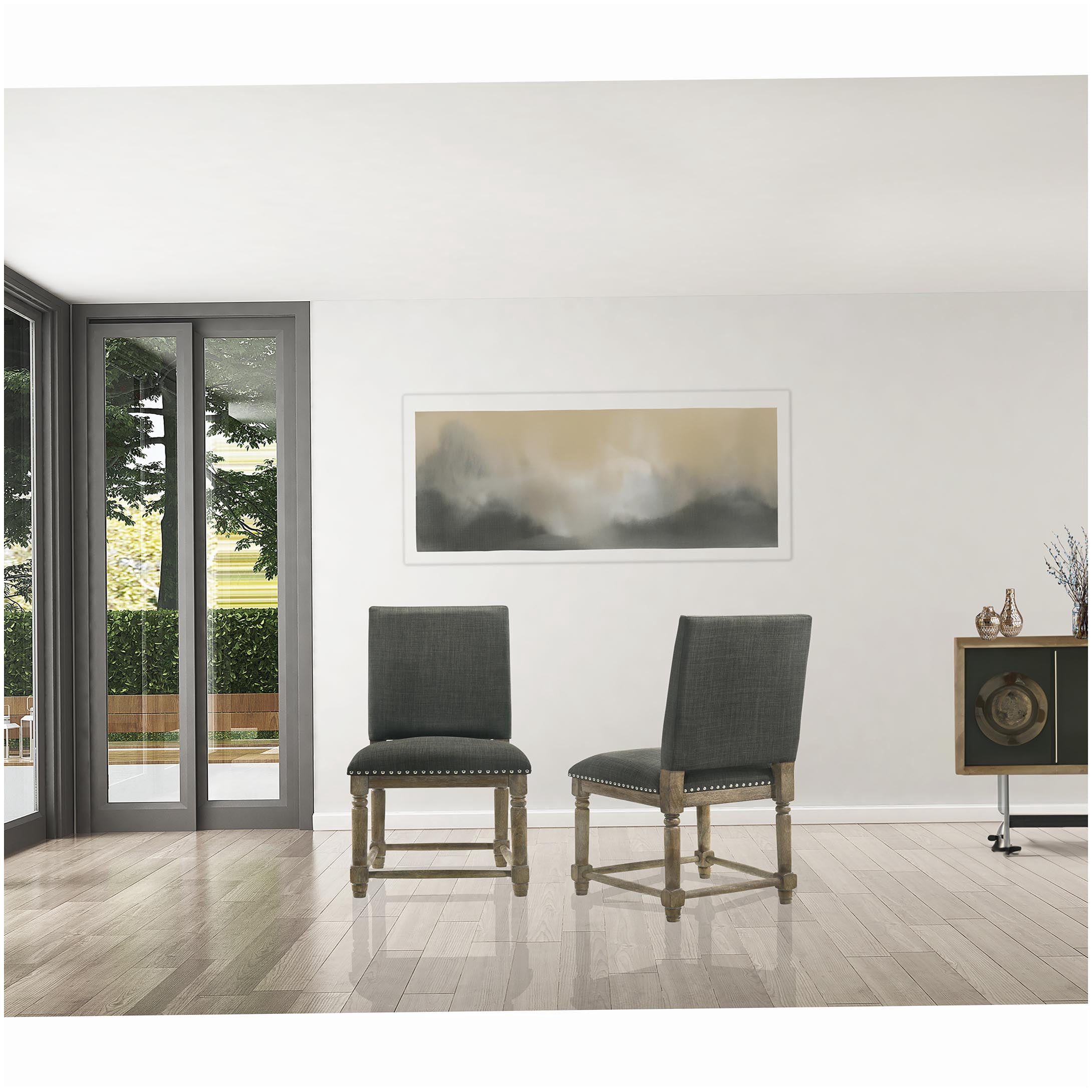 2-Pack Gray Upholstered Side Chairs with Nailhead Detailing for Dining ...
