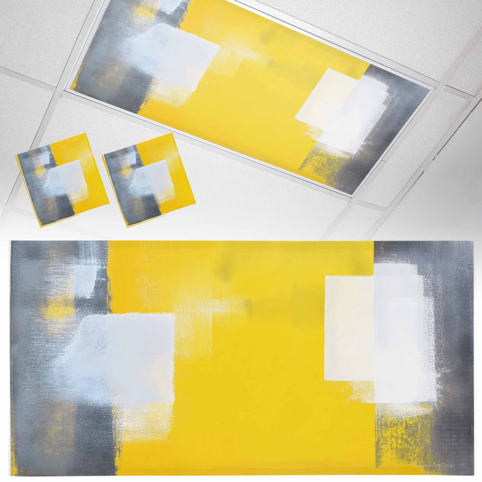2 Pack Gray Yellow White Geometric Fluorescent Light Covers for Ceiling ...