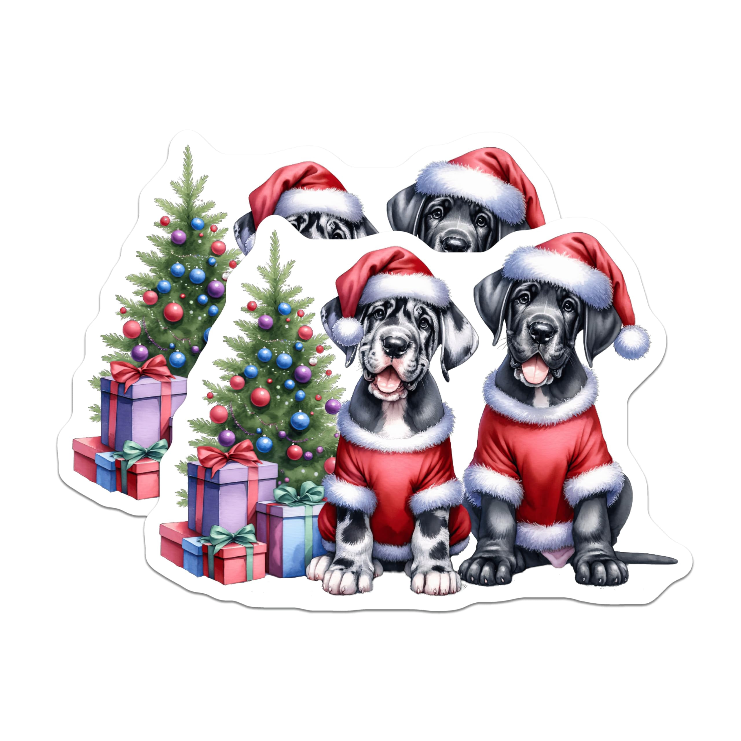 (2 Pack) Great Dane Christmas Stickers - Puppy Santa Hat Decals ...