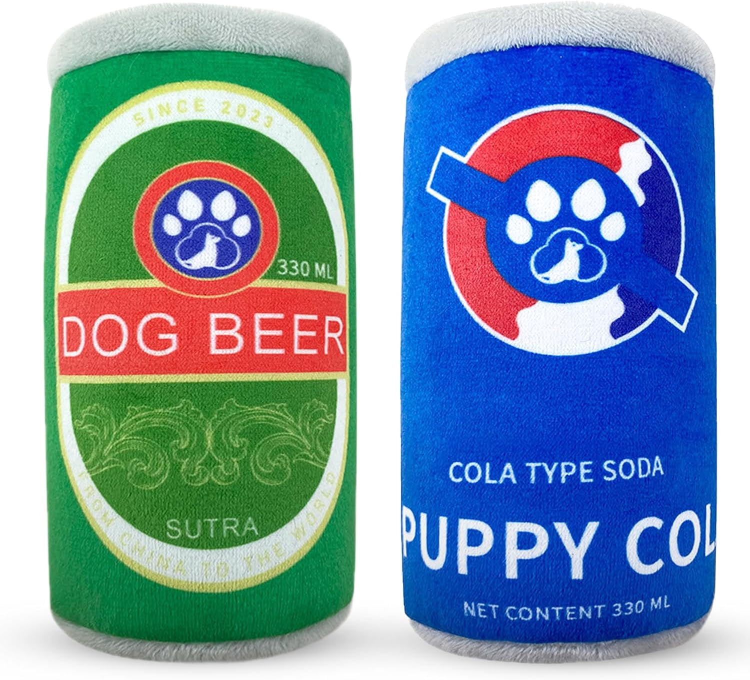 2 Pack Green & Blue Beer Themed Squeaky Plush Dog Toys, Funny Stuffed ...