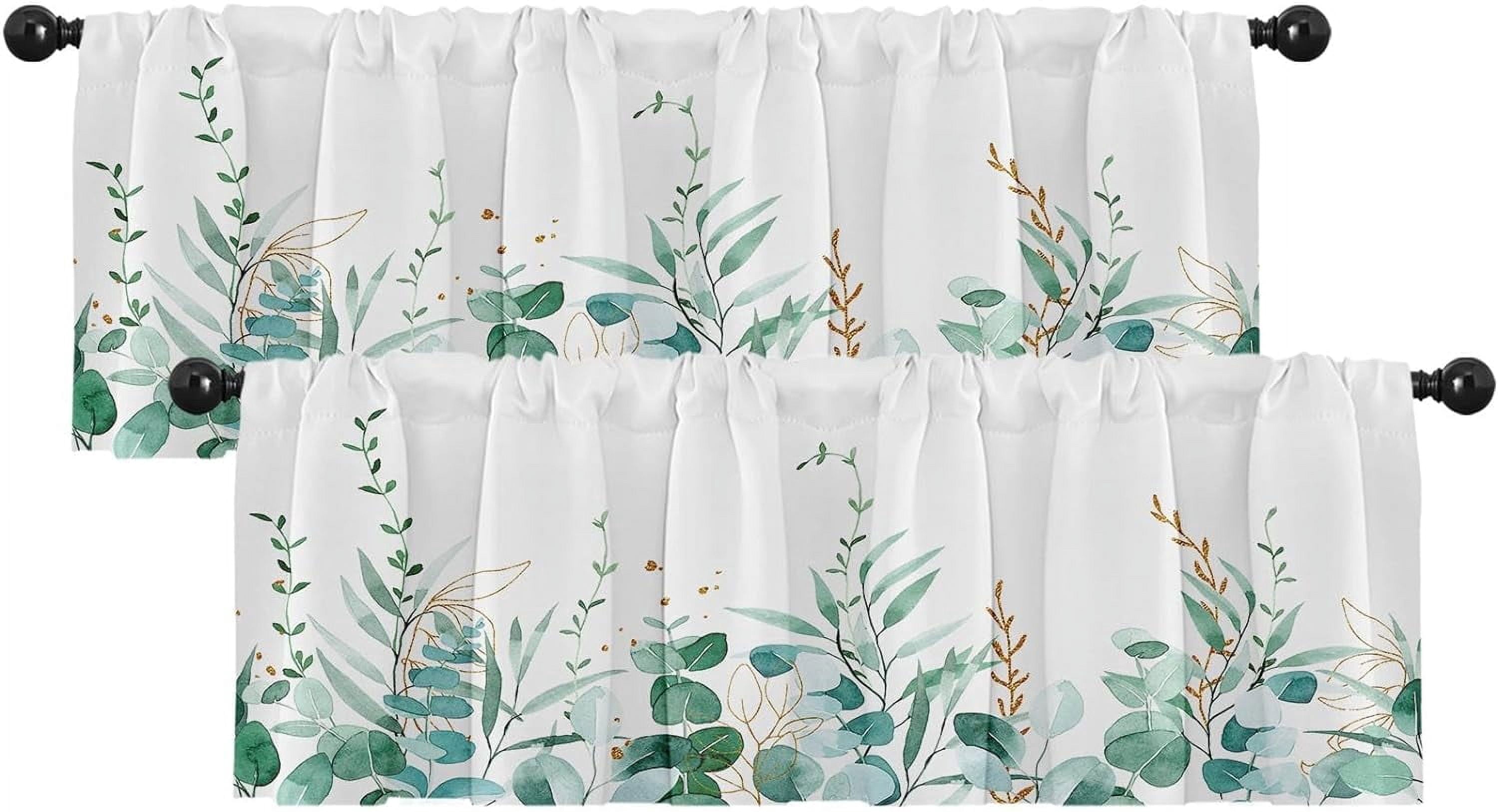 2 Pack Green Eucalyptus & Golden Leaf Blackout Valances, 18x52 Inch Rod ...