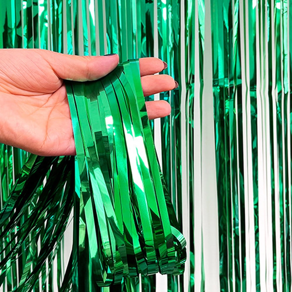 2 Pack Green Foil Fringe Backdrop Curtains, Tinsel Streamers Birthday ...