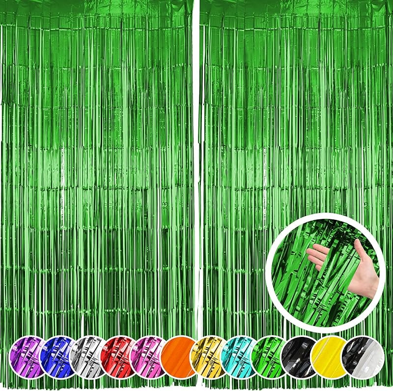 2 Pack Green Fringe Backdrop Curtains, Green Streamers Party Backdrop ...