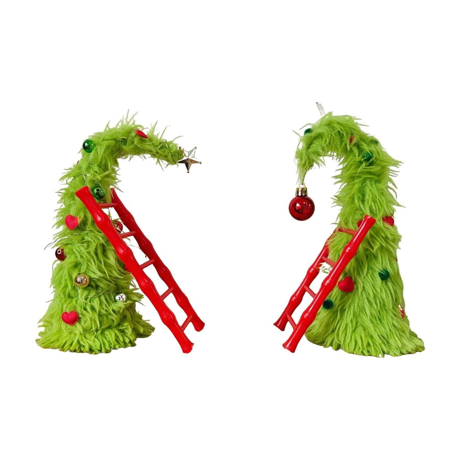 2-Pack Green Furry Monster Mini Christmas Trees, Bendable Tabletop Xmas ...
