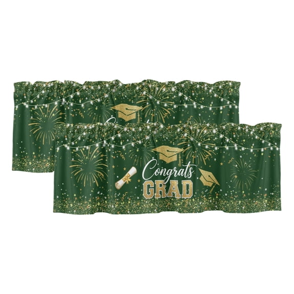 2 Pack Green Gold Graduation Cap Valance for Window Graduates ...