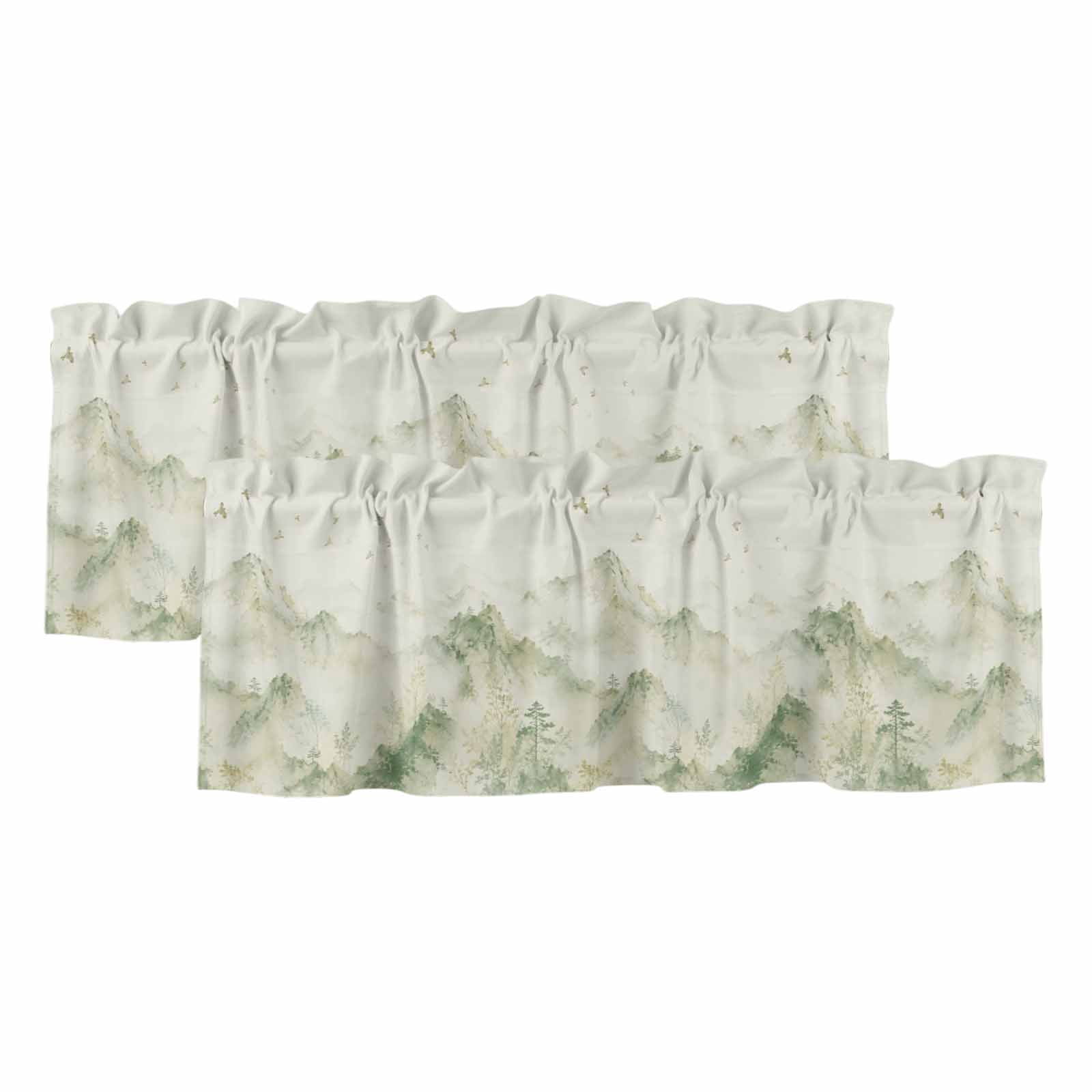 2 Pack Green Misty Mountains Valance for Window Zen Flying Birds Peaks ...