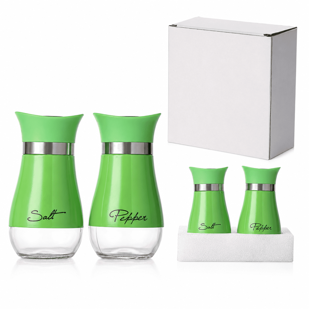 2 Pack Green Salt and Pepper Shakers Set, Salt and Pepper Dispenser ...