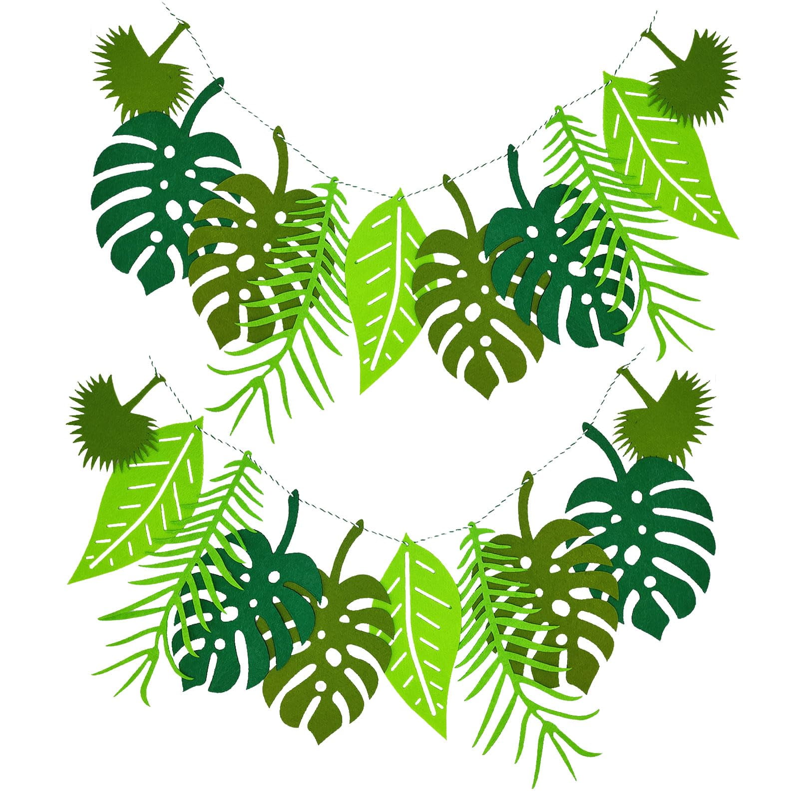 2 Pack Green Tropical Palm Leaves Bunting - 4.6 m Tropical Leaf Banner ...